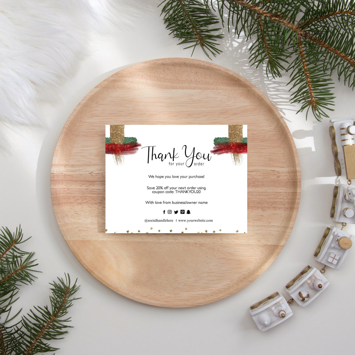 Editable Christmas Thank You Card Wreath Thank You Card - Etsy
