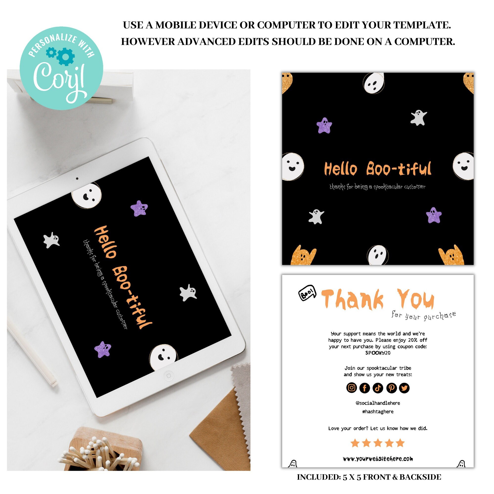 Editable Hello Bootiful Insert Card, Halloween Business Card Template ...