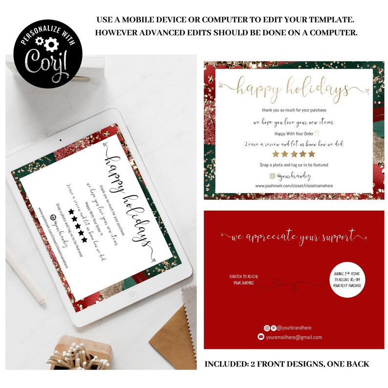 Editable Christmas Thank You Card, Thank You Order Insert Card ...