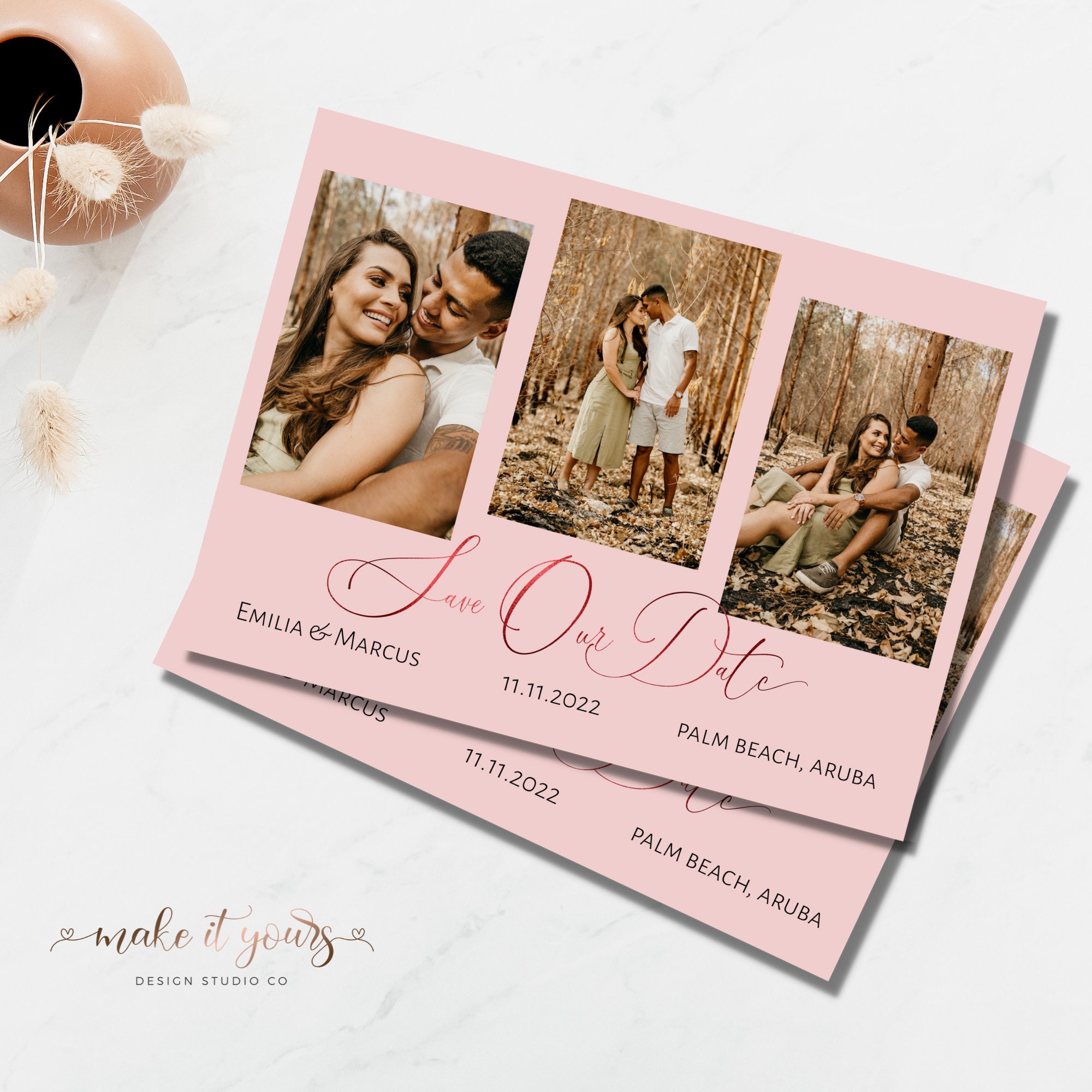 Editable Save the Date Template, Photo Save the Date Card, Red Foil ...