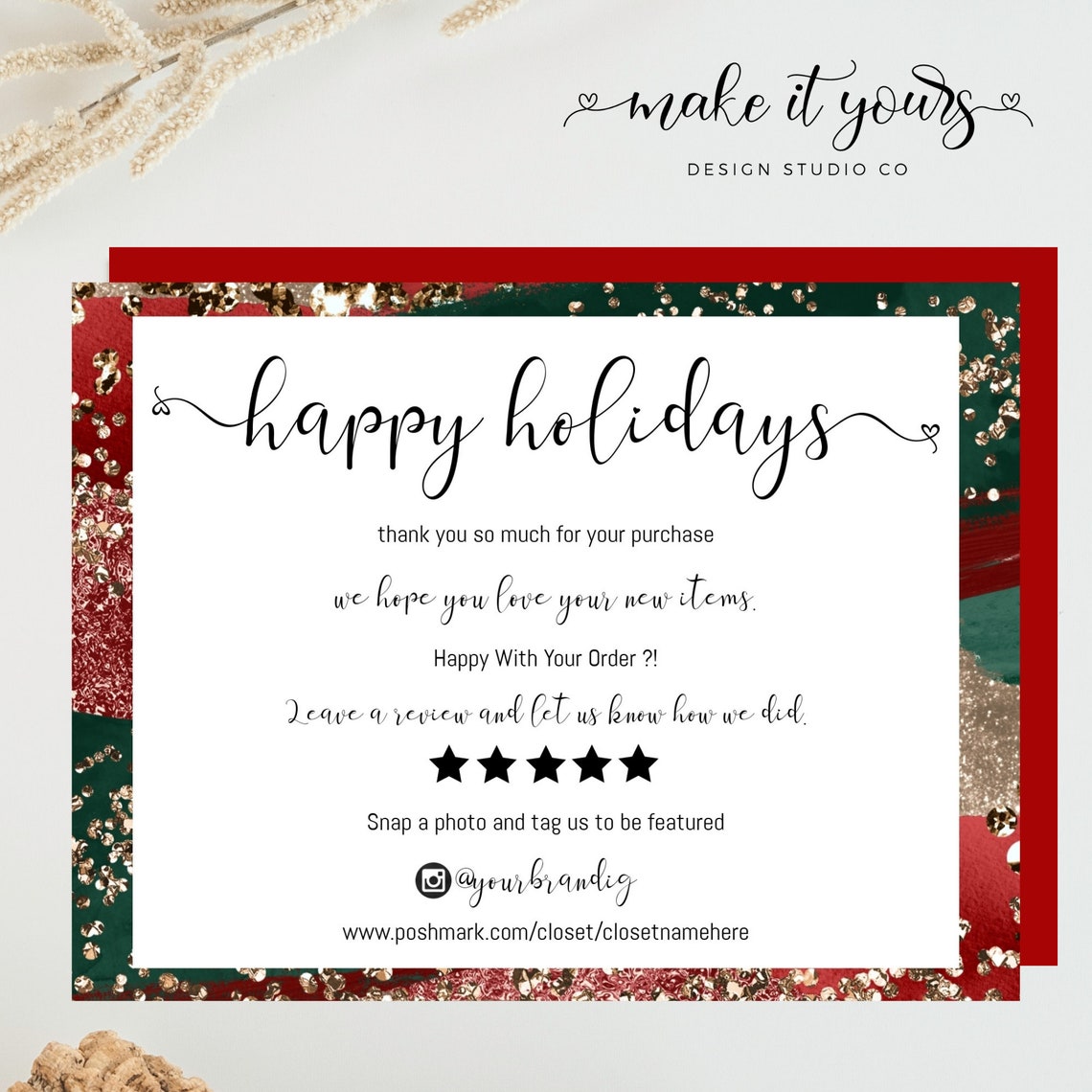 Editable Christmas Thank You Card, Thank You Order Insert Card ...