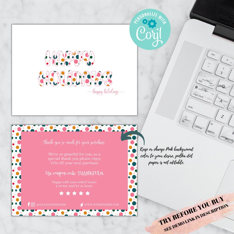 Editable Holiday Business Thank You Card, Happy Holidays Thank You Card ...