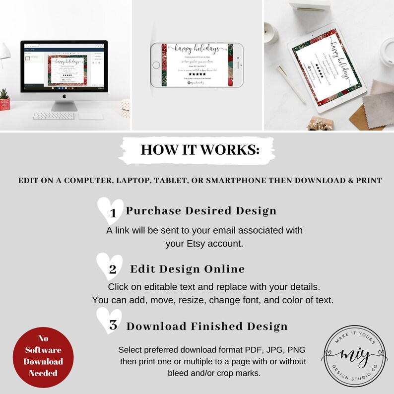 Editable Christmas Thank You Card, Thank You Order Insert Card ...