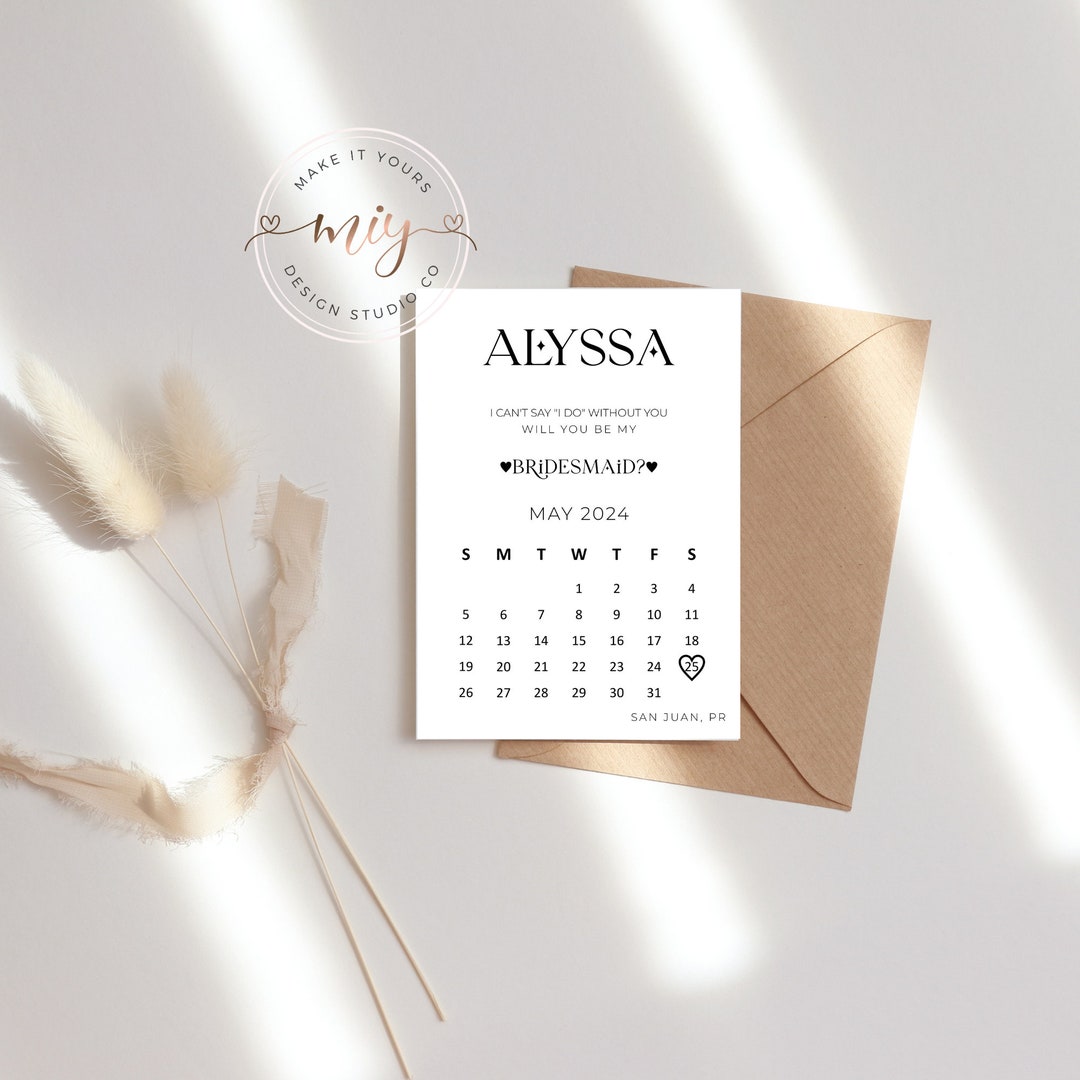 Editable Bridesmaid Calendar Card Bridesmaid Proposal - Etsy