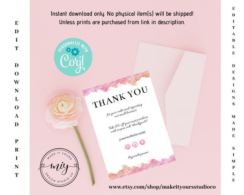 Editable Thank You Card, Printable Thank You Card, Thank You Note ...