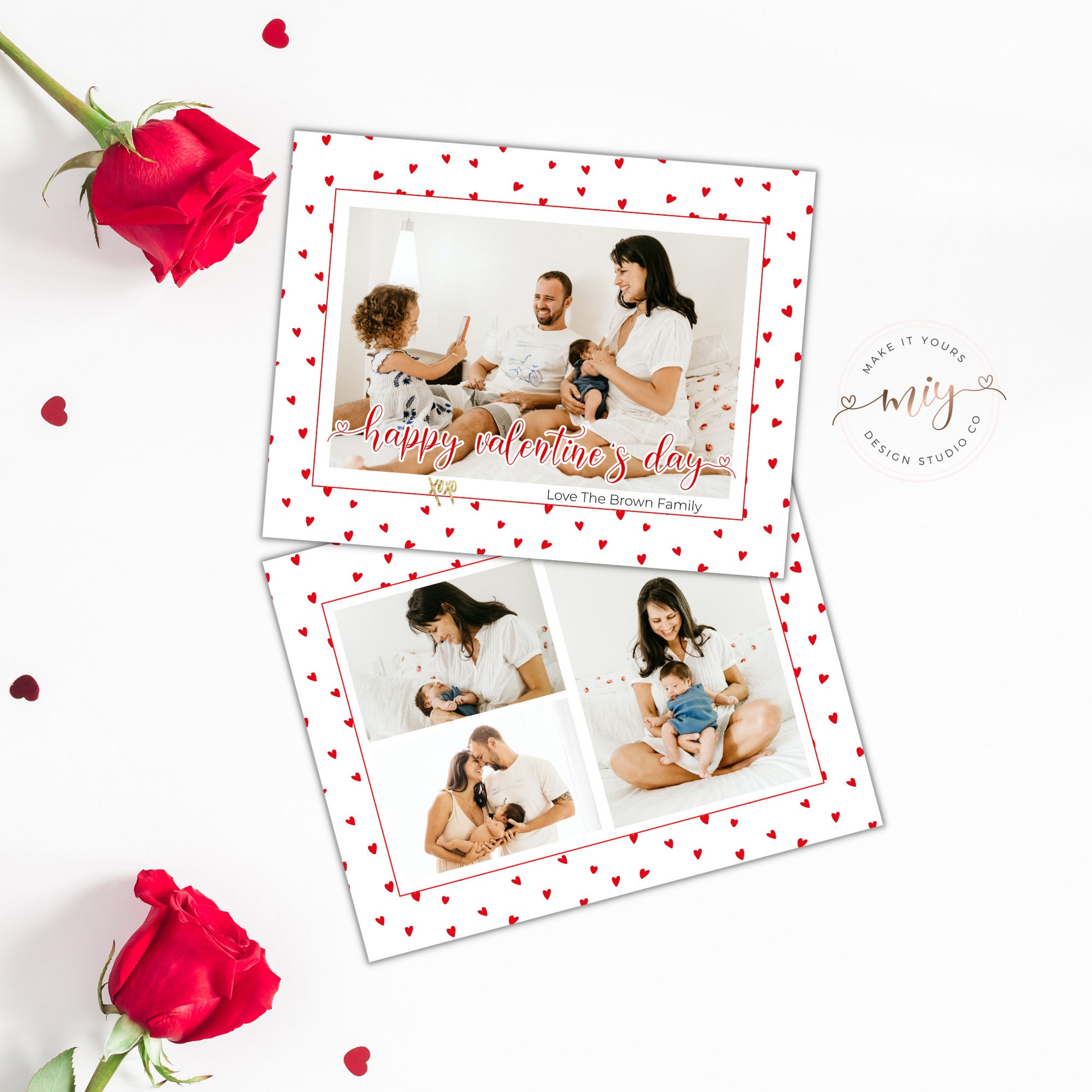 Valentine's Day Photo Card, Red Valentine Hearts, Editable Valentine's ...
