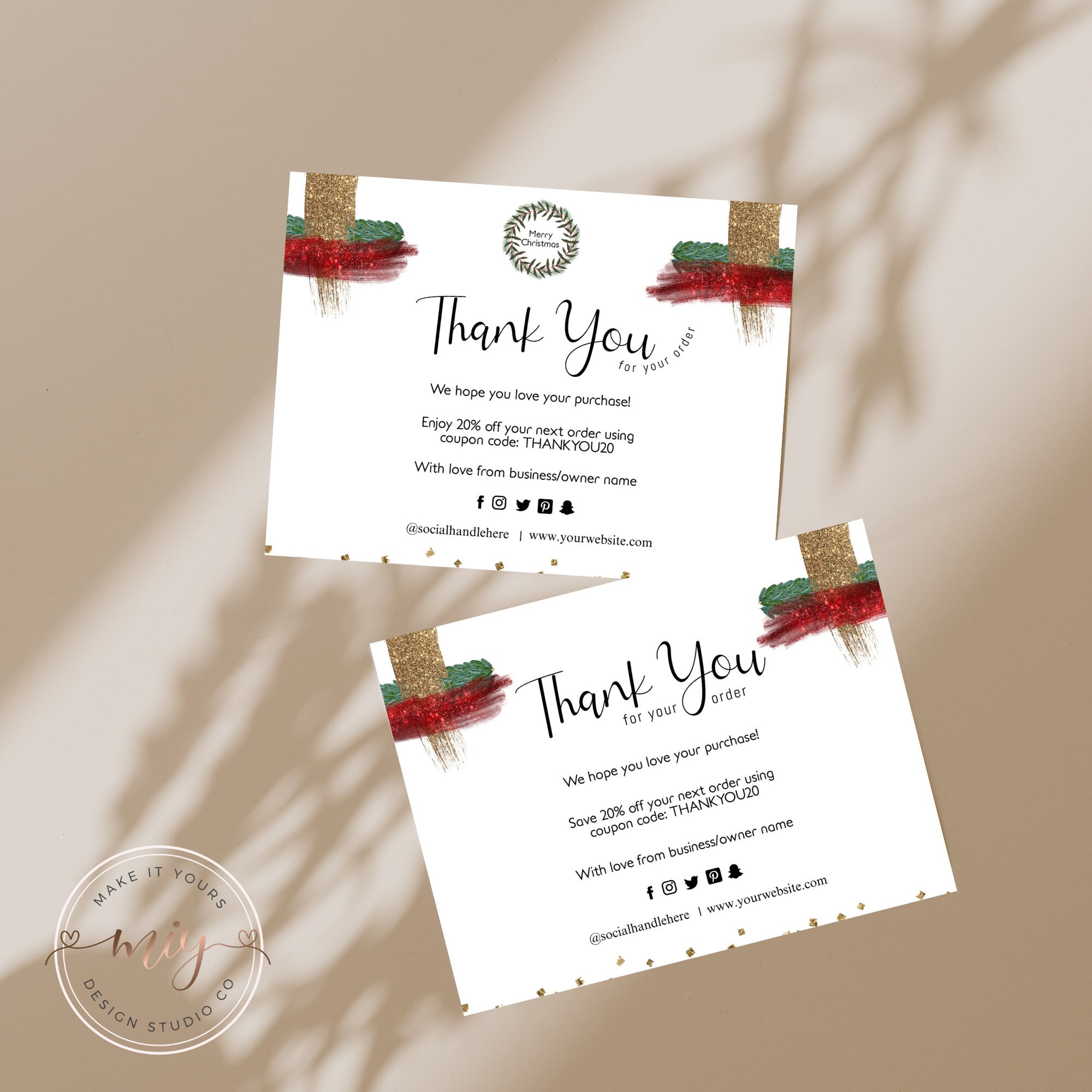 Editable Christmas Thank You Card Wreath Thank You Card - Etsy