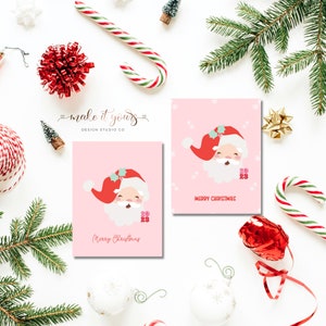 Santa Christmas Card, Printable Christmas Card, Pink Christmas Card ...