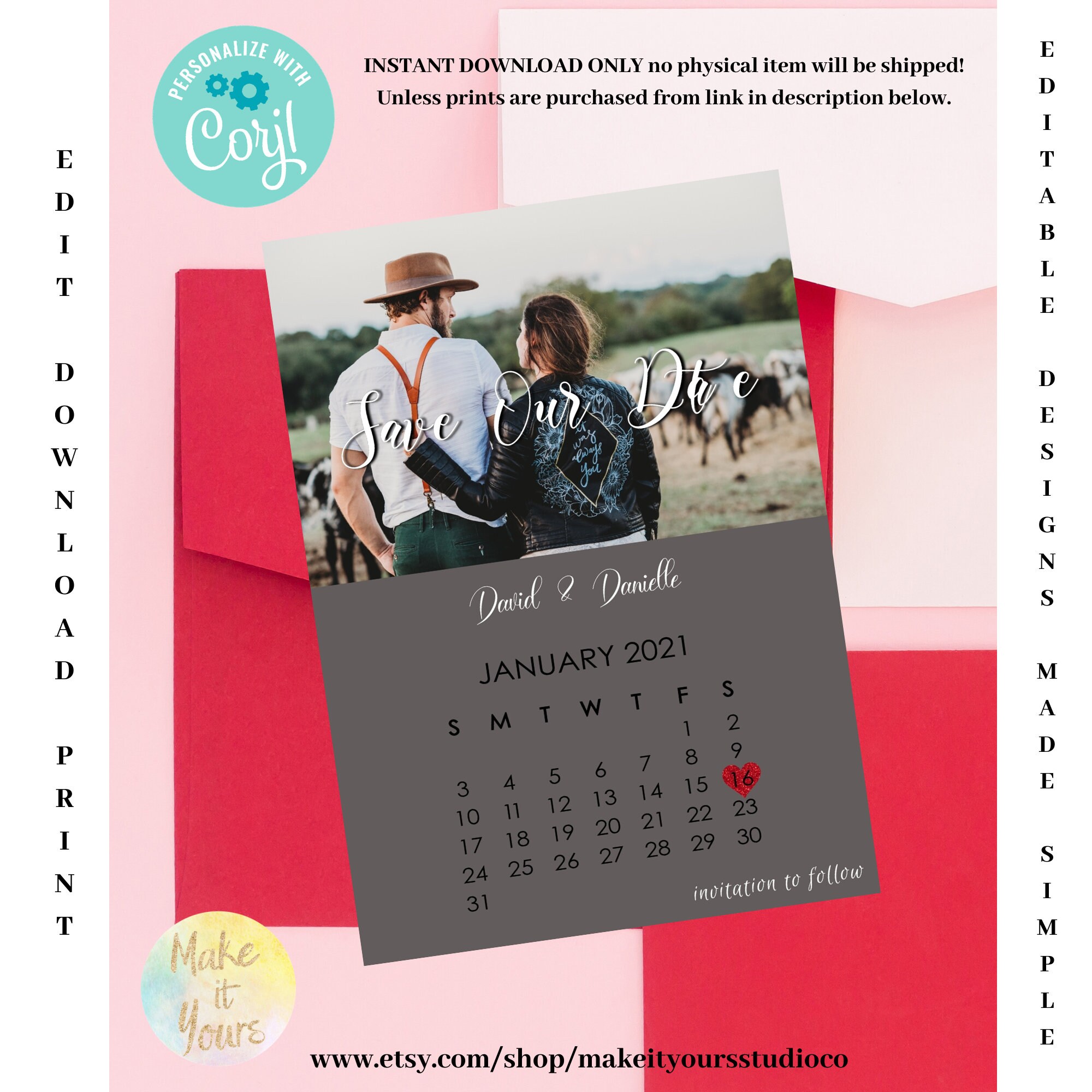 Calendar Save The Date Editable Save The Date Photo Save The | Etsy