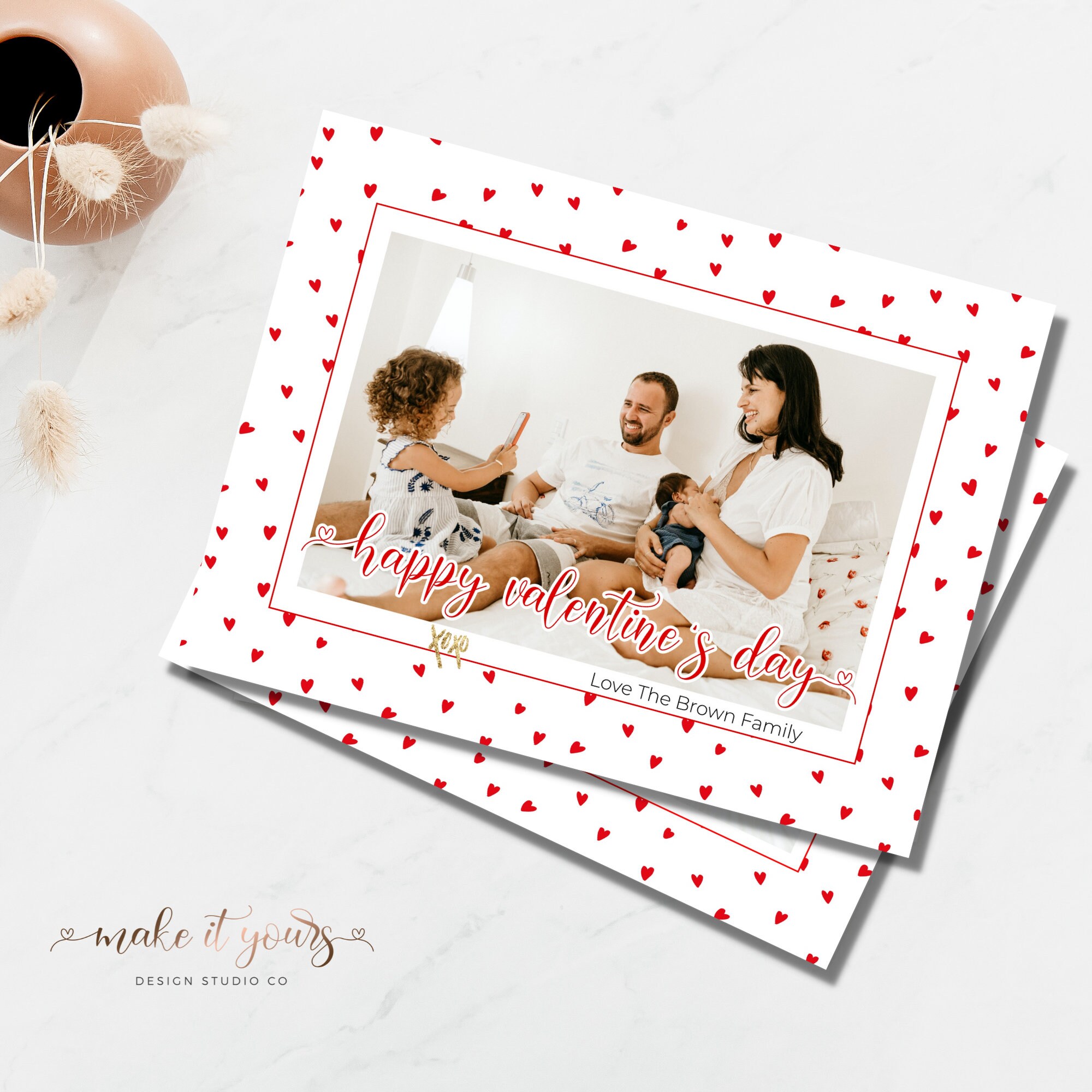 Valentine's Day Photo Card, Red Valentine Hearts, Editable Valentine's ...