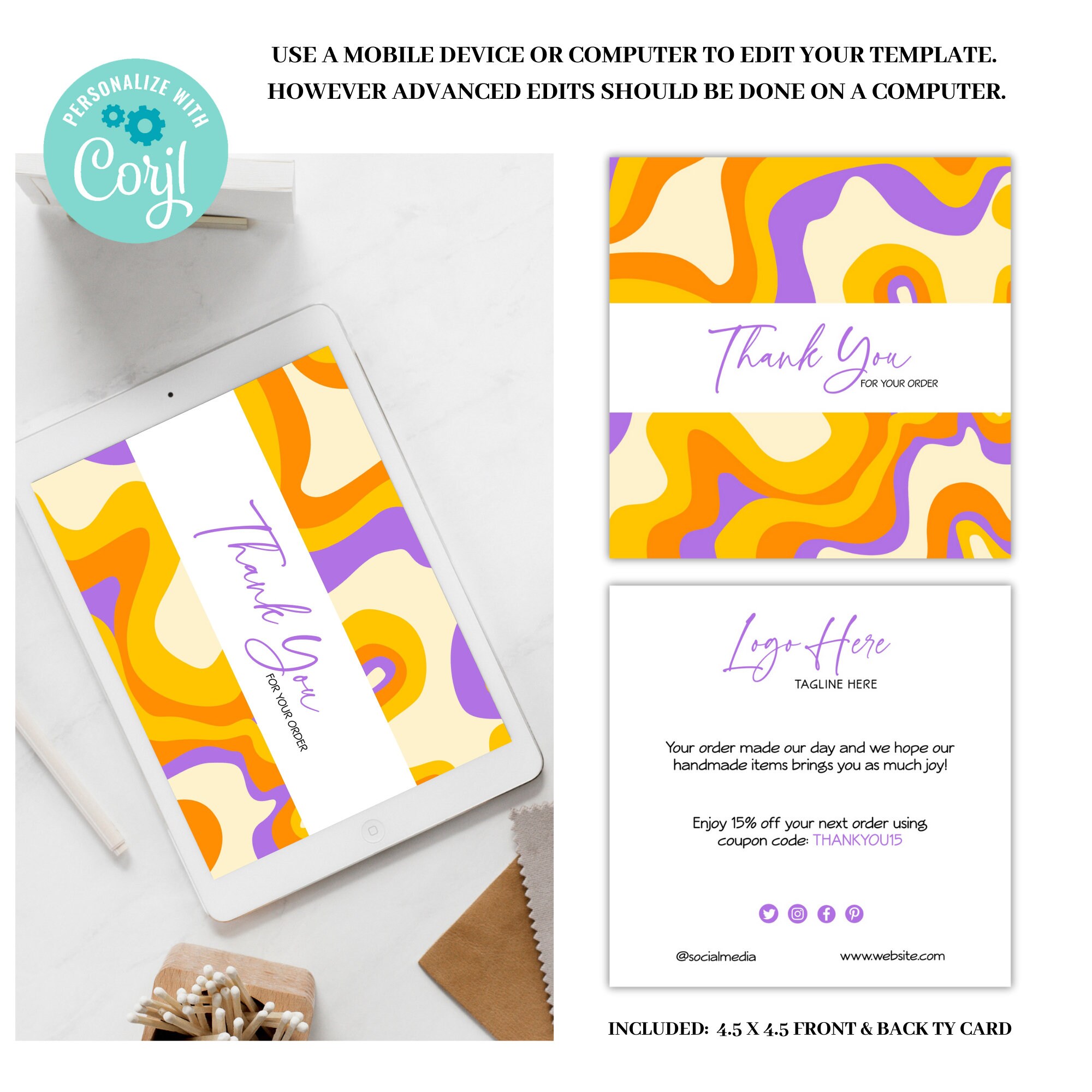 Editable Business Thank You Card, Thank You Insert Card, Thank You for ...