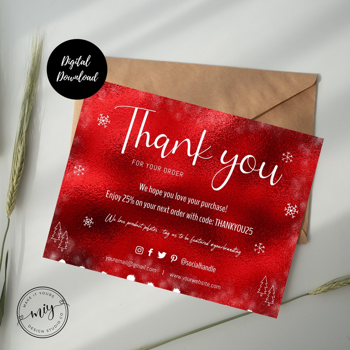 Editable Christmas Thank You Card Snowflake Thank You Insert - Etsy