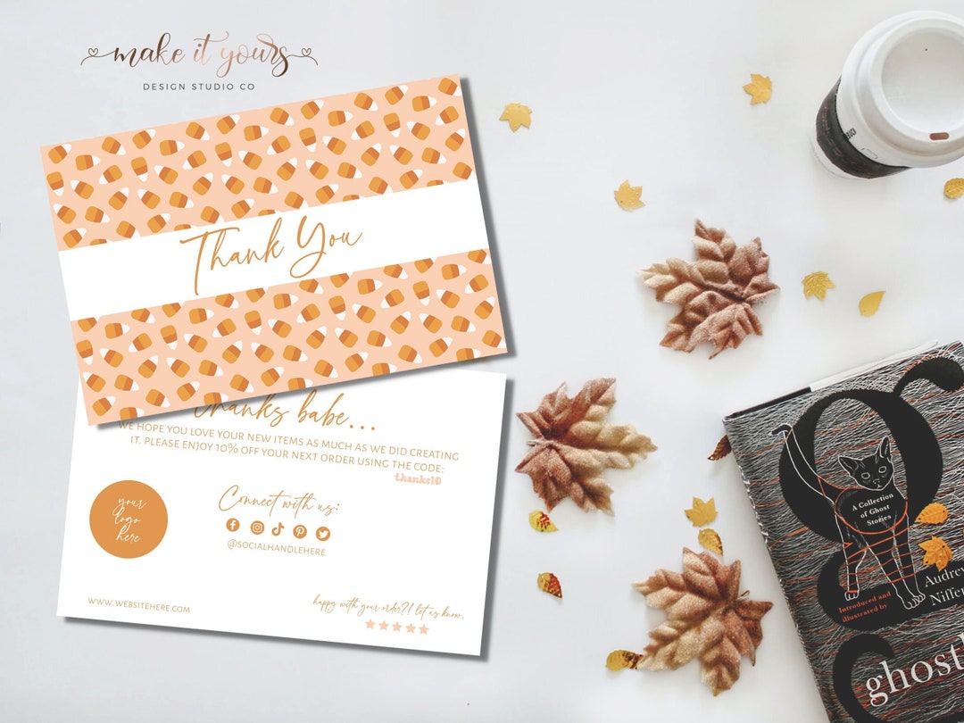 Editable Fall Business Card Template, Thank You for You Order, Candy ...
