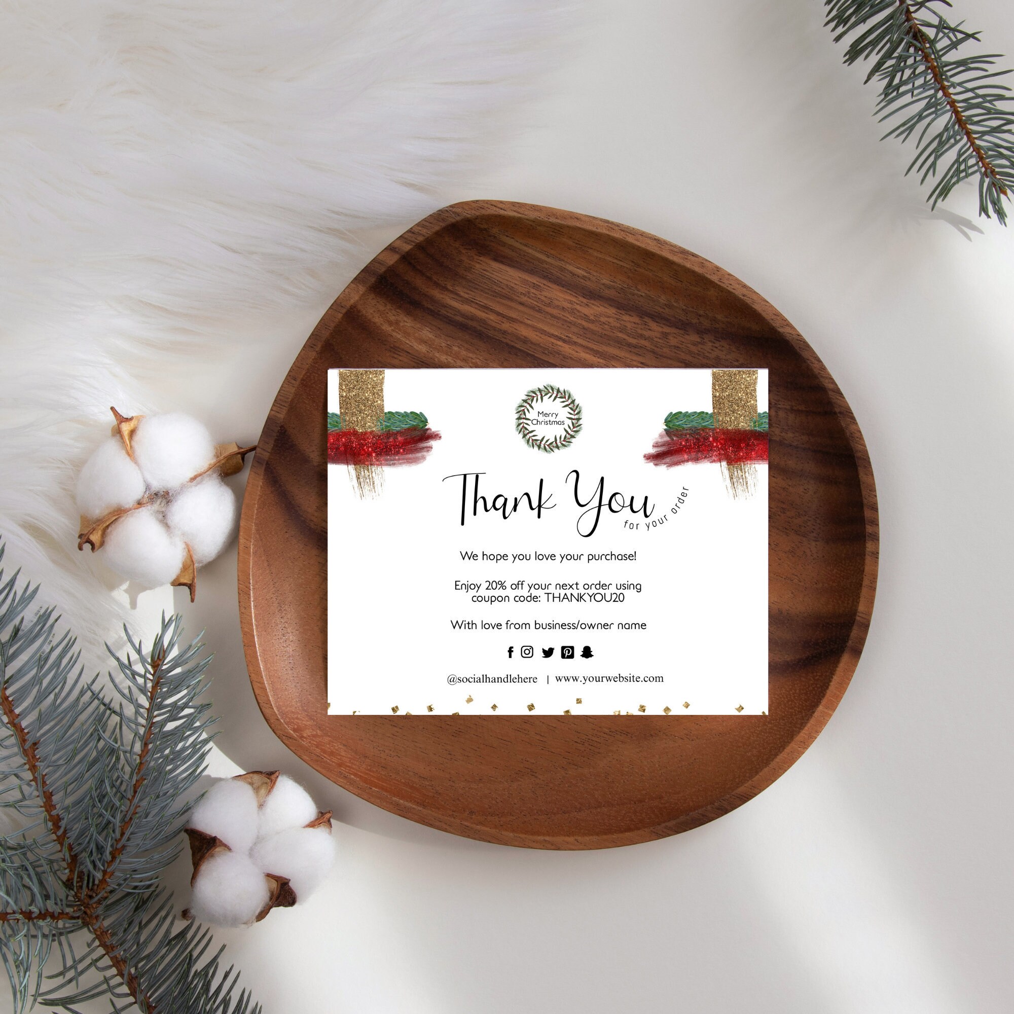 Editable Christmas Thank You Card Wreath Thank You Card - Etsy