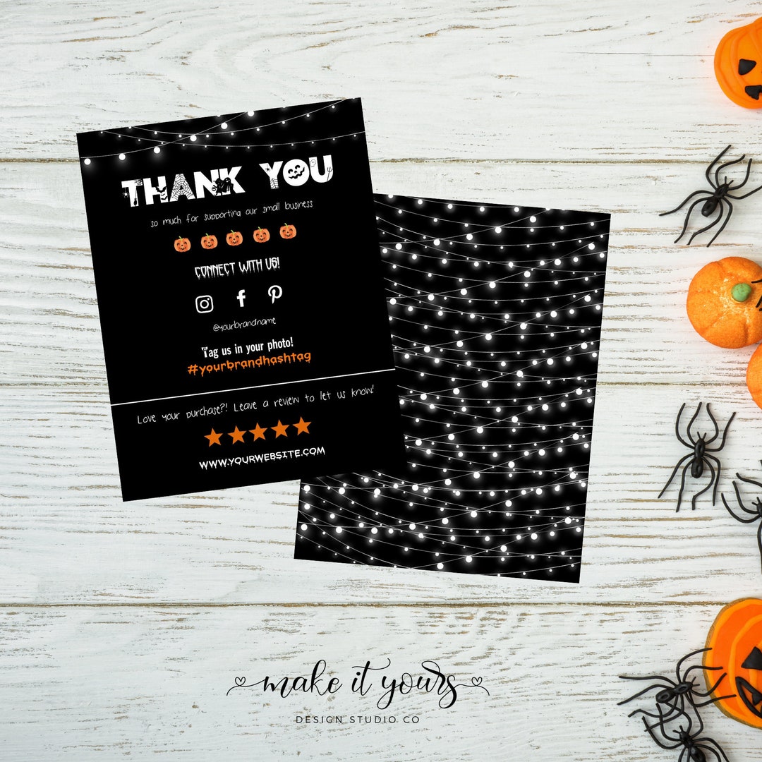 Editable Halloween Thank You Cards, Halloween Insert Card, Packaging ...