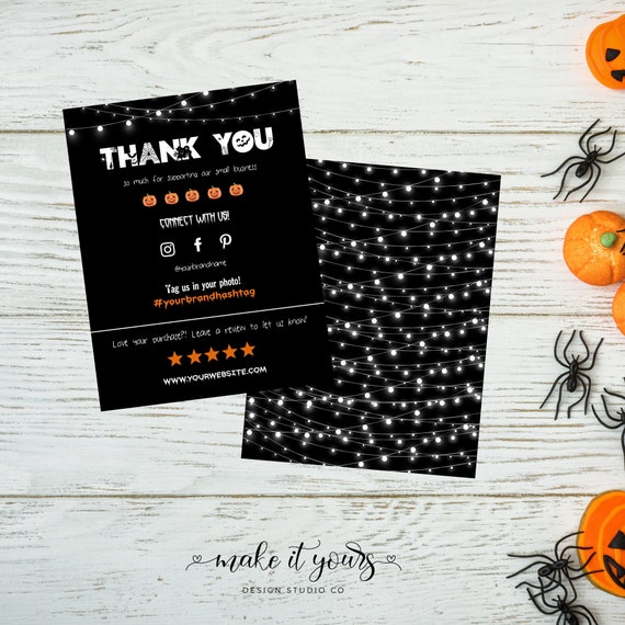Editable Halloween Thank You Cards Halloween Insert Card | Etsy