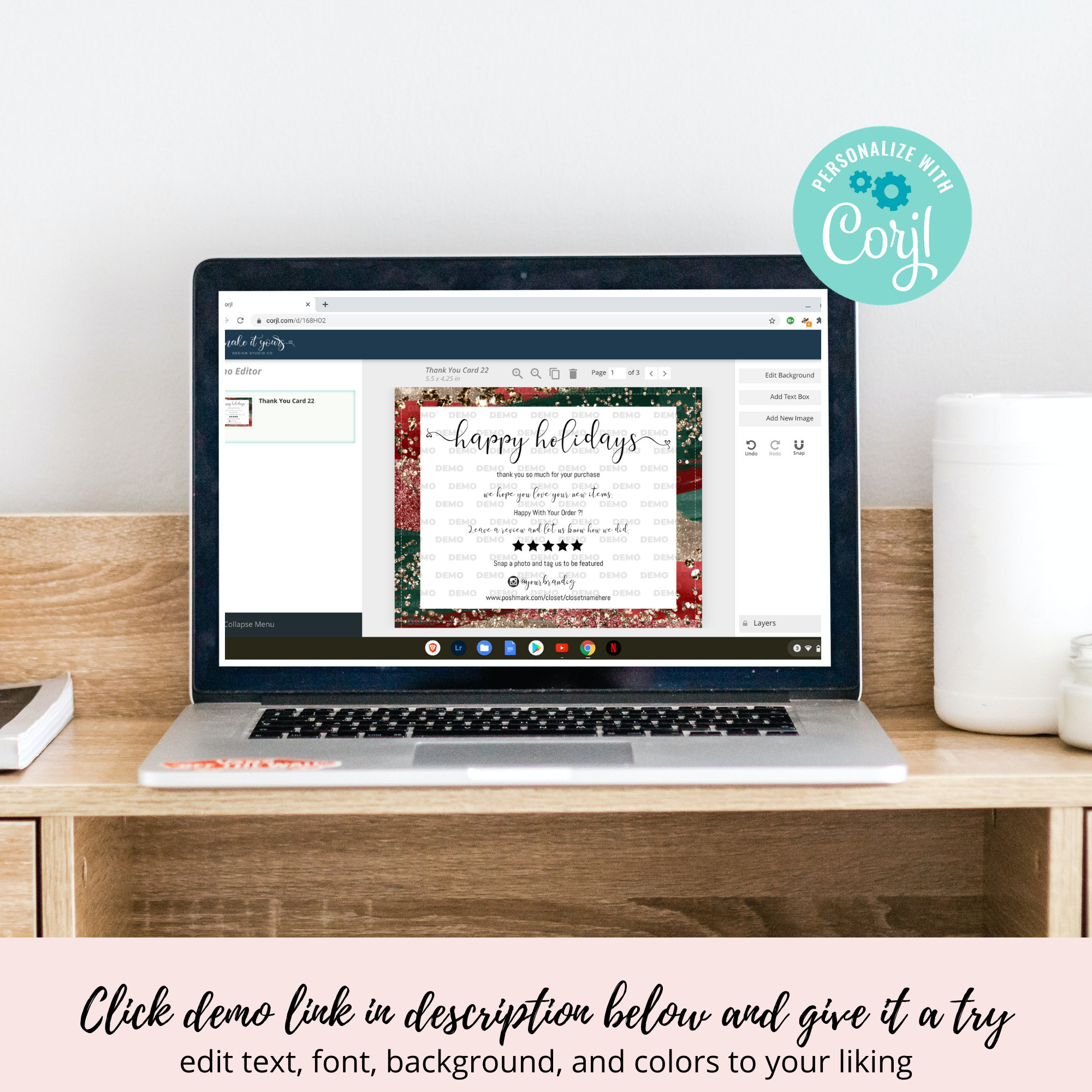 Editable Christmas Thank You Card, Thank You Order Insert Card ...