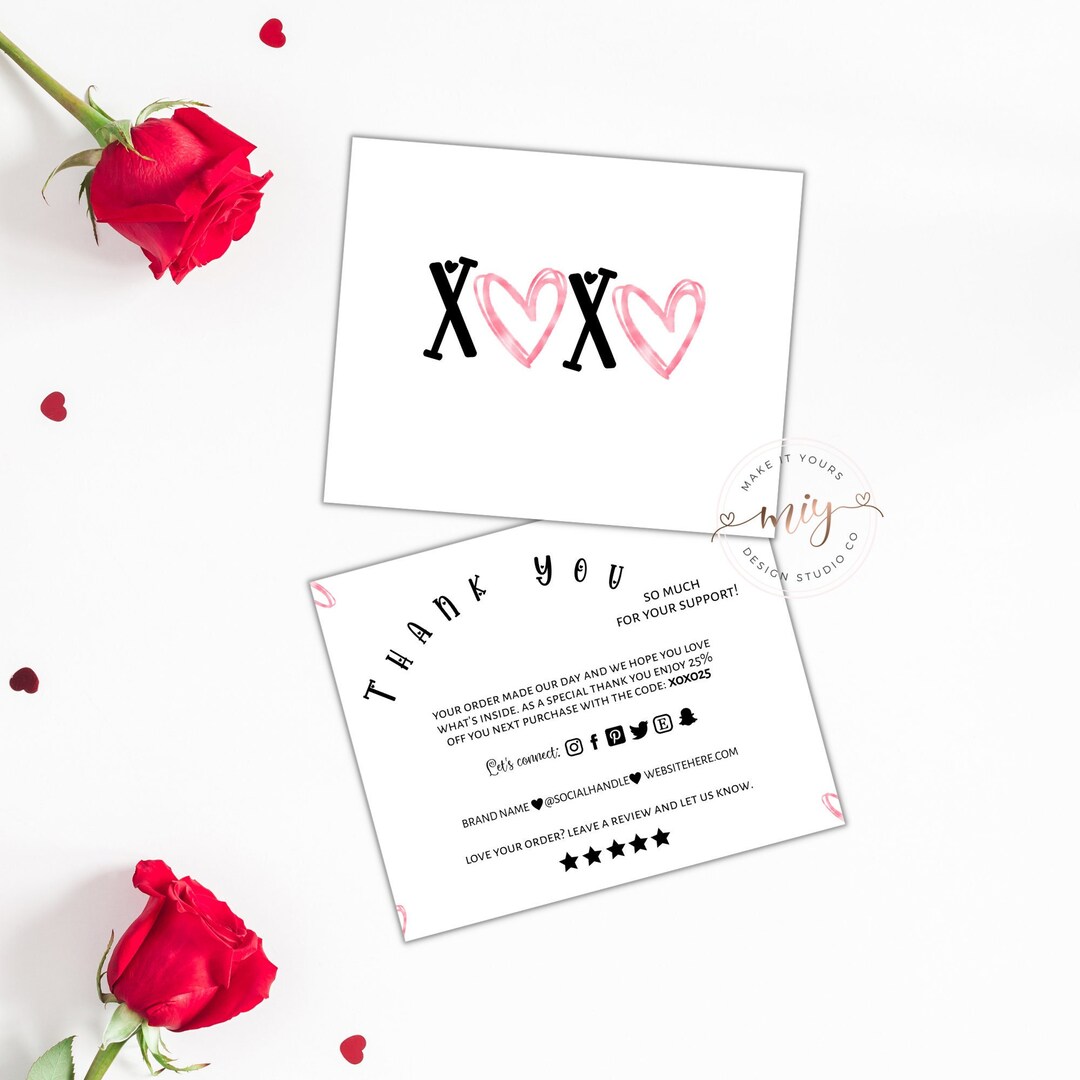 Valentines Thank You Card, XOXO Valentine Insert, Editable Valentines ...