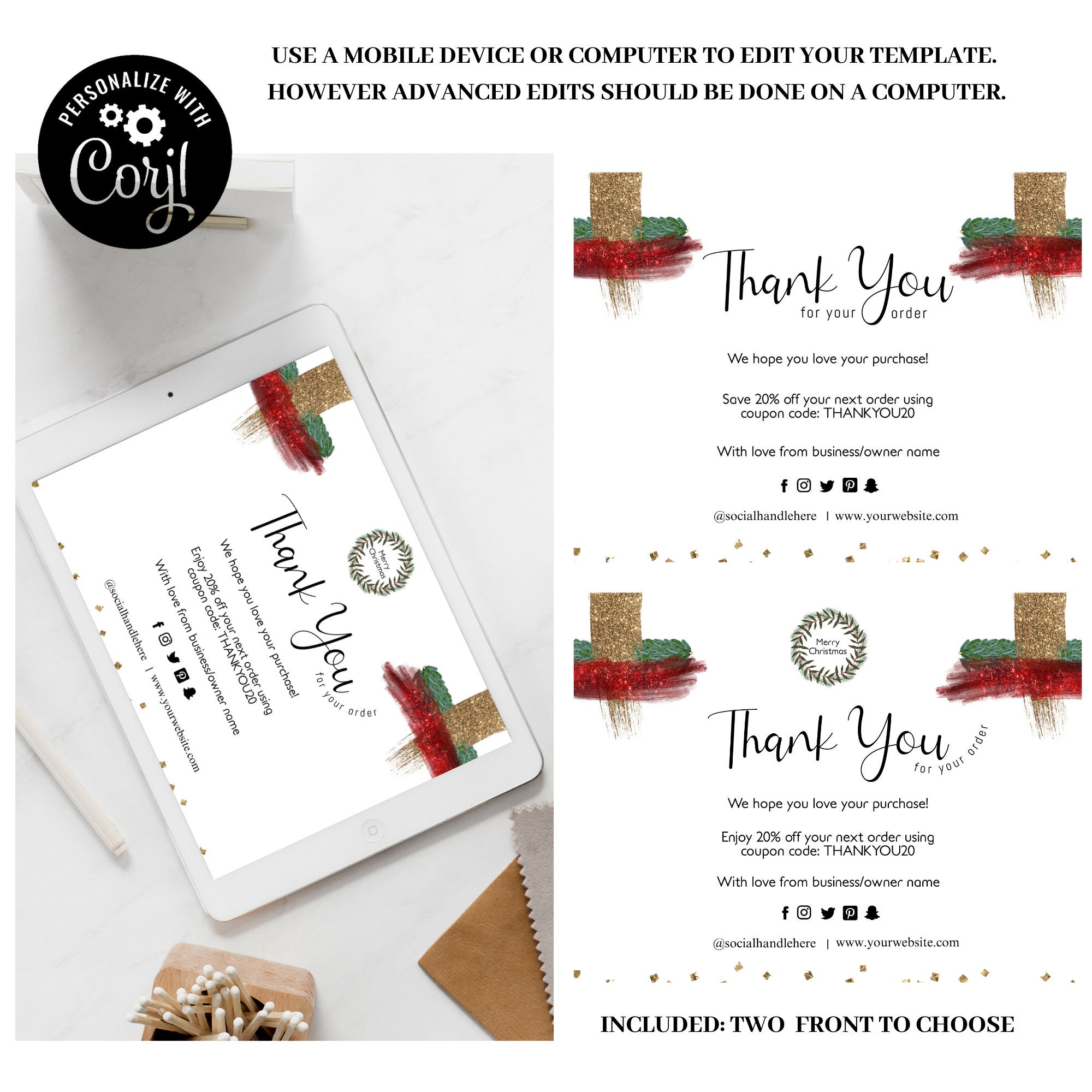 Editable Christmas Thank You Card Wreath Thank You Card - Etsy