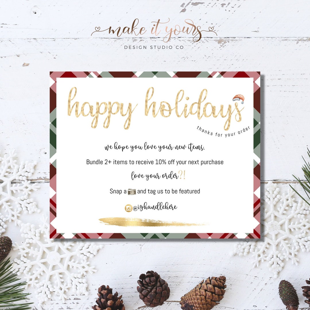 Editable Christmas Thank You Card, Happy Holidays Thank You Insert ...