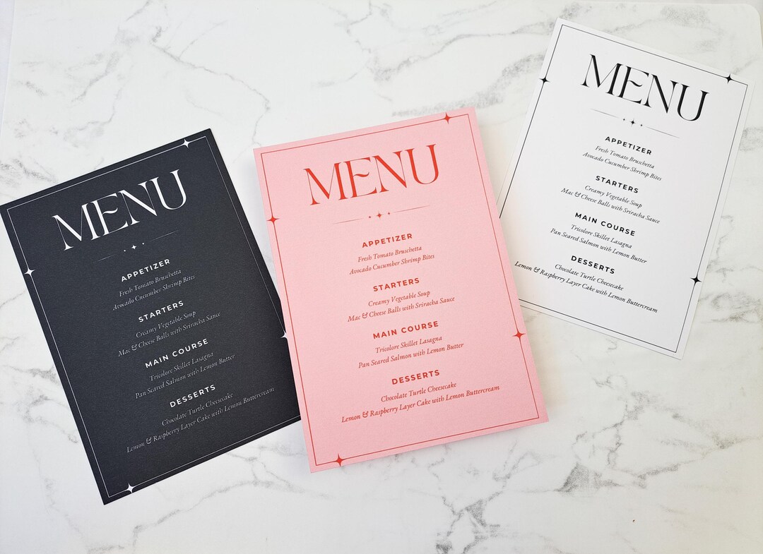 Retro Menu Card, Wedding Menu Card, Modern Printed Dinner Menu, Retro ...