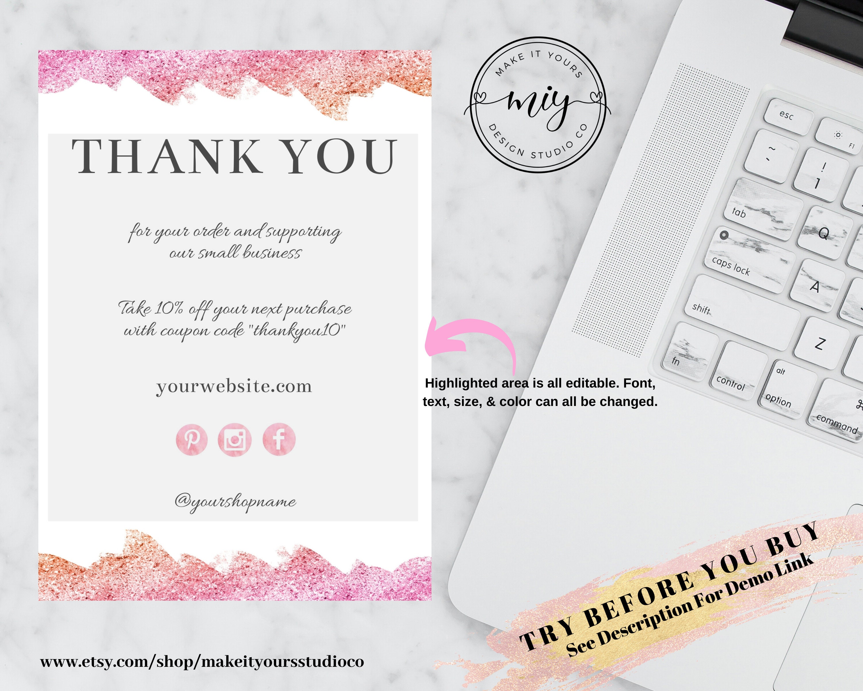 Editable Thank You Card, Printable Thank You Card, Thank You Note ...