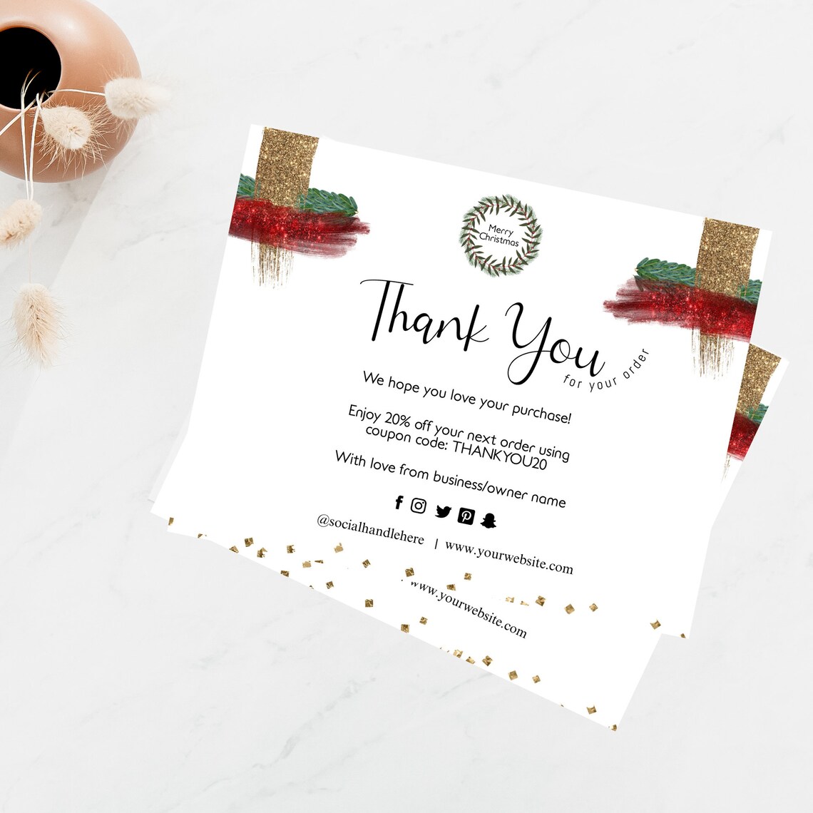 Editable Christmas Thank You Card Wreath Thank You Card - Etsy