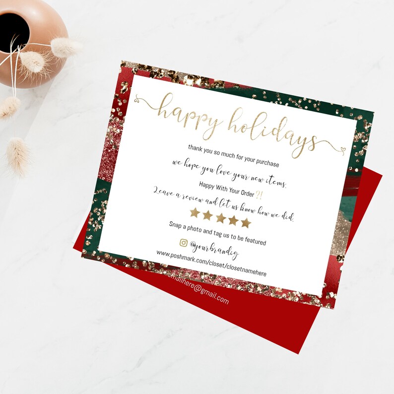 Editable Christmas Thank You Card, Thank You Order Insert Card ...