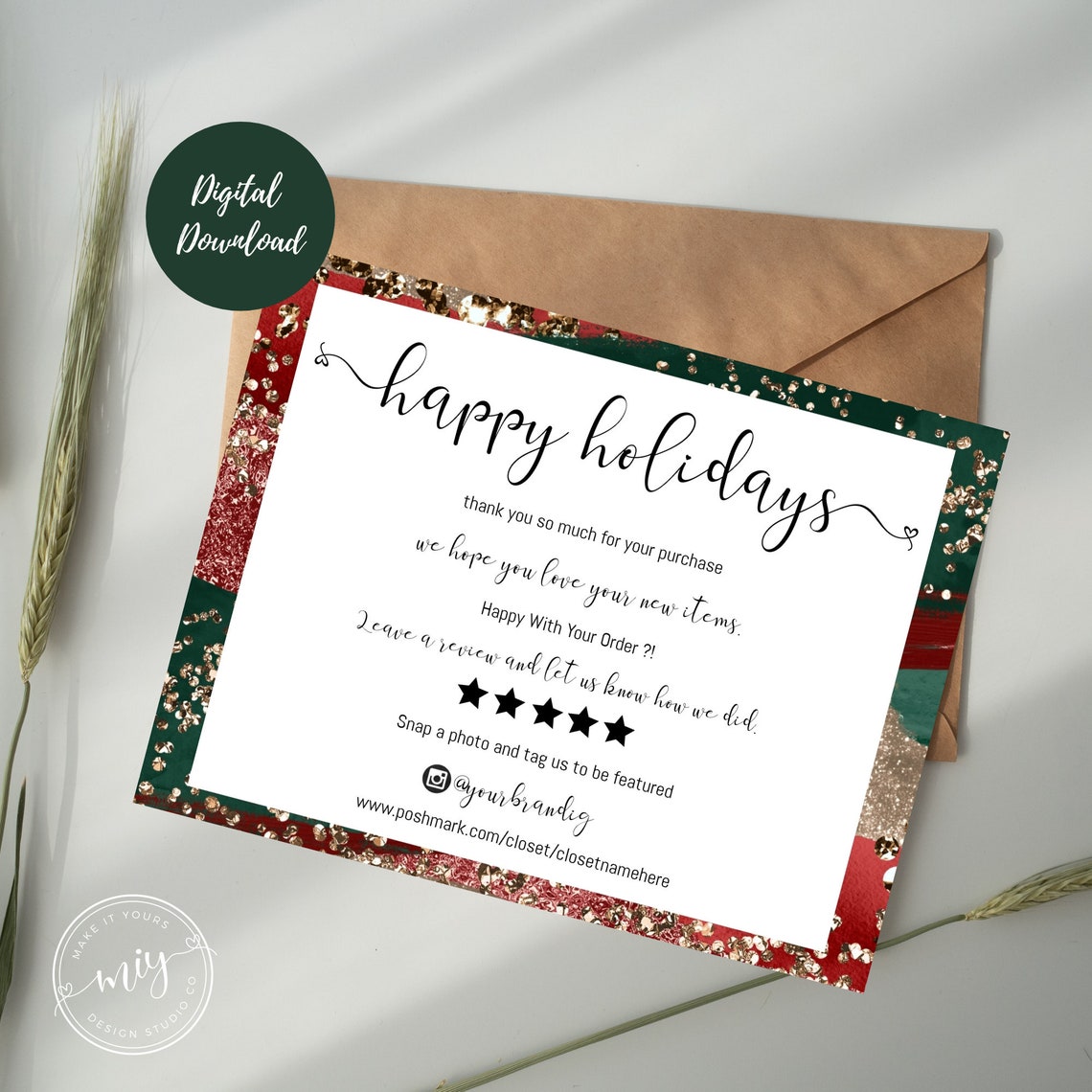 Editable Christmas Thank You Card, Thank You Order Insert Card ...