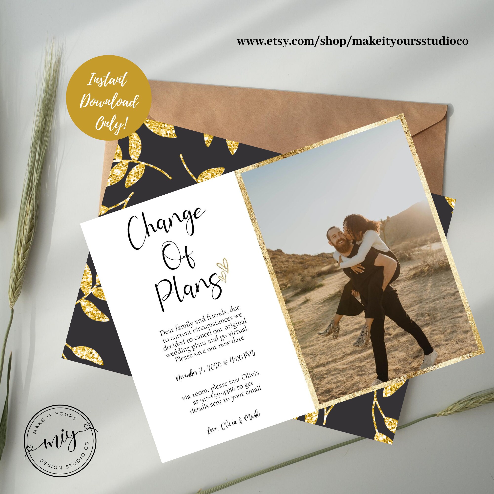 Change of Plans Wedding Invitation, Editable Photo Card, Plan Change ...