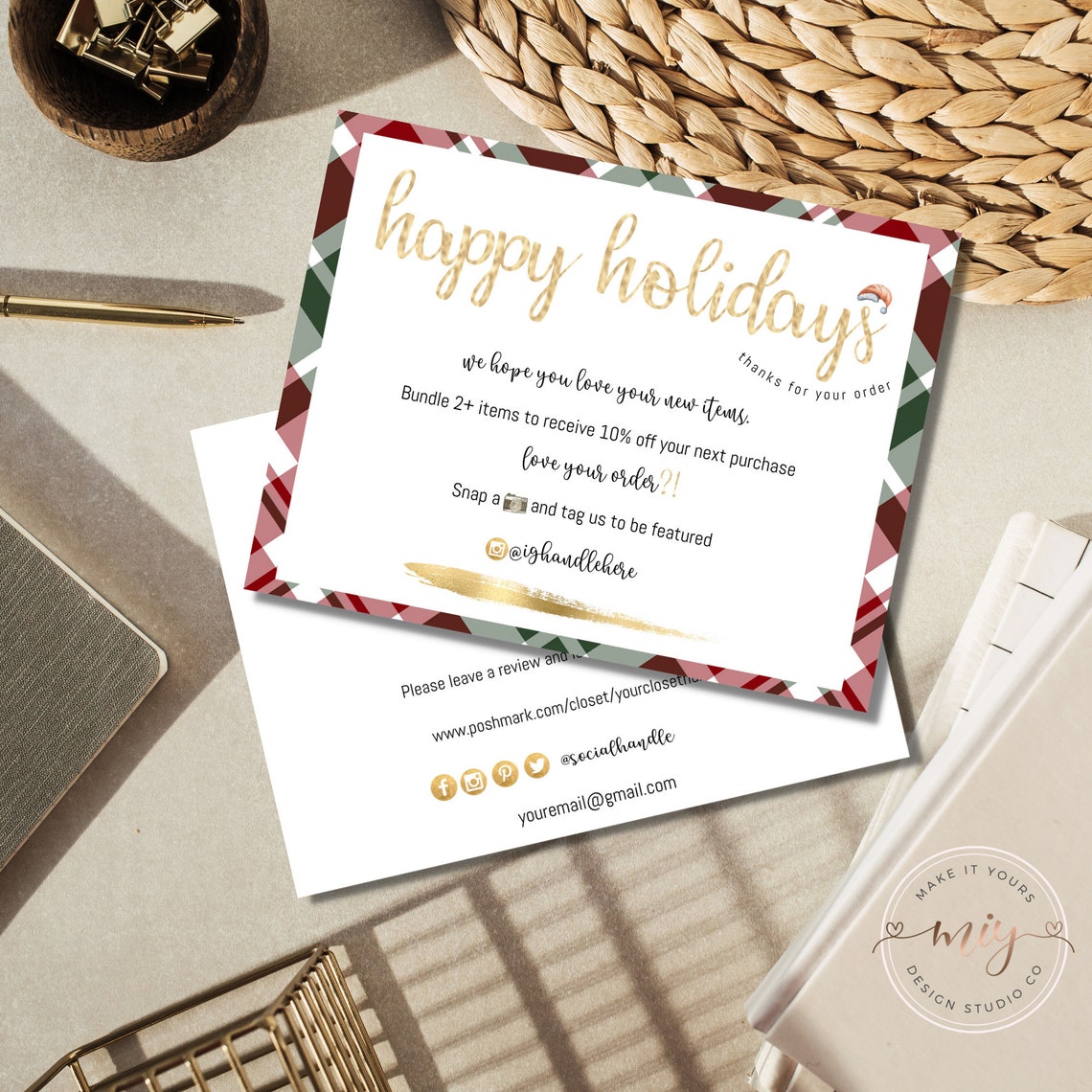 Editable Christmas Thank You Card Happy Holidays Thank You - Etsy