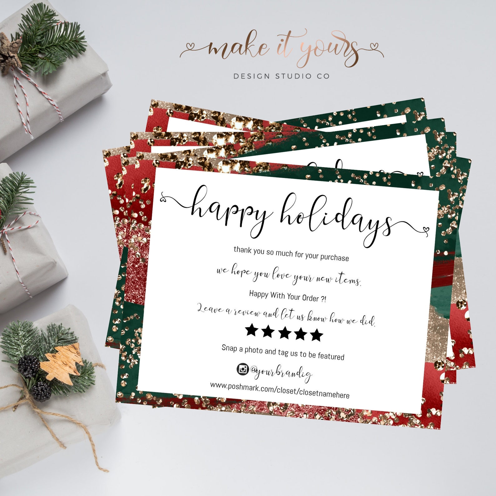 Editable Christmas Thank You Card, Thank You Order Insert Card ...