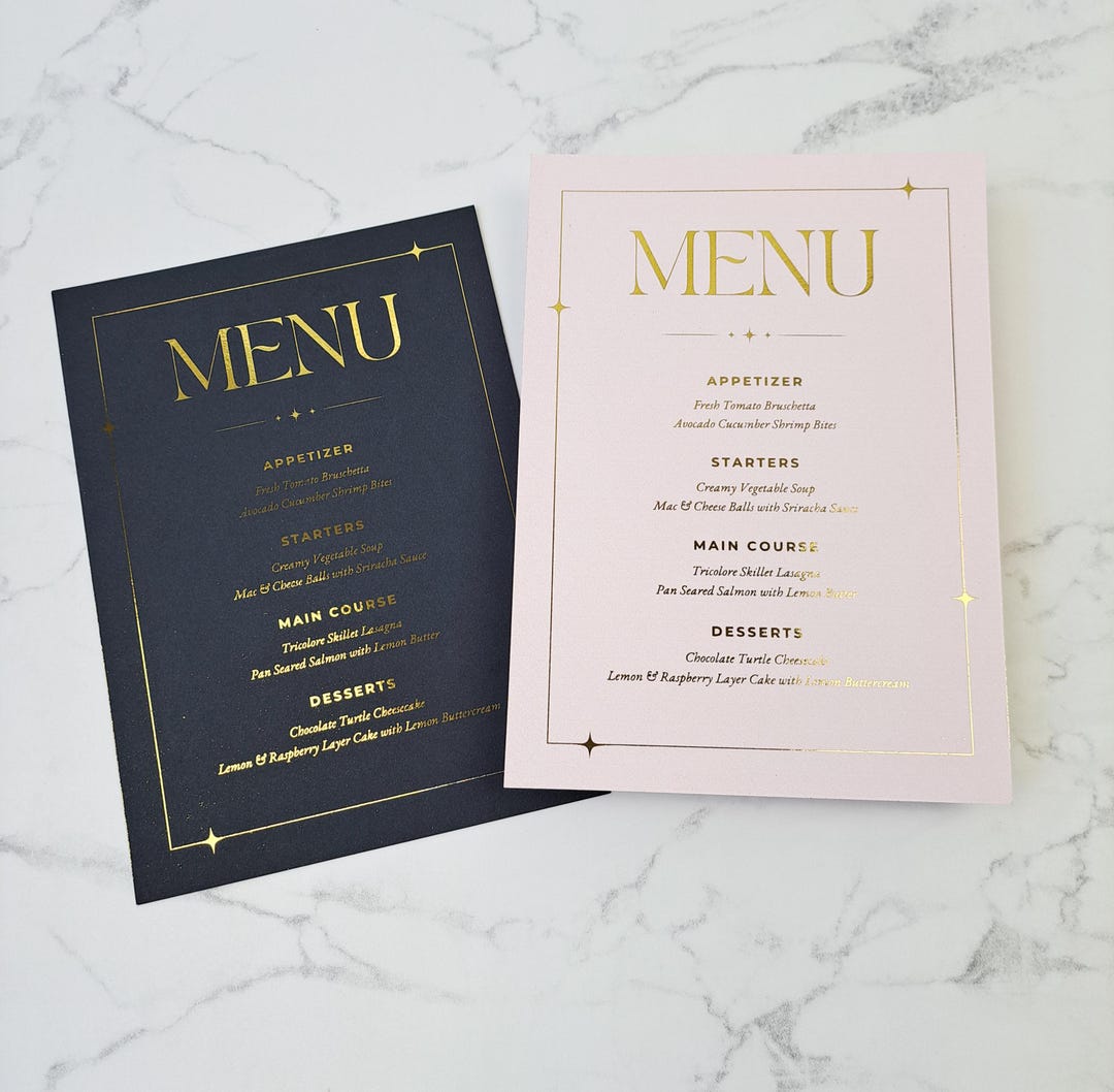 Foil Printed Menu Card, Wedding Menu Card, Modern Foil Printed Dinner ...