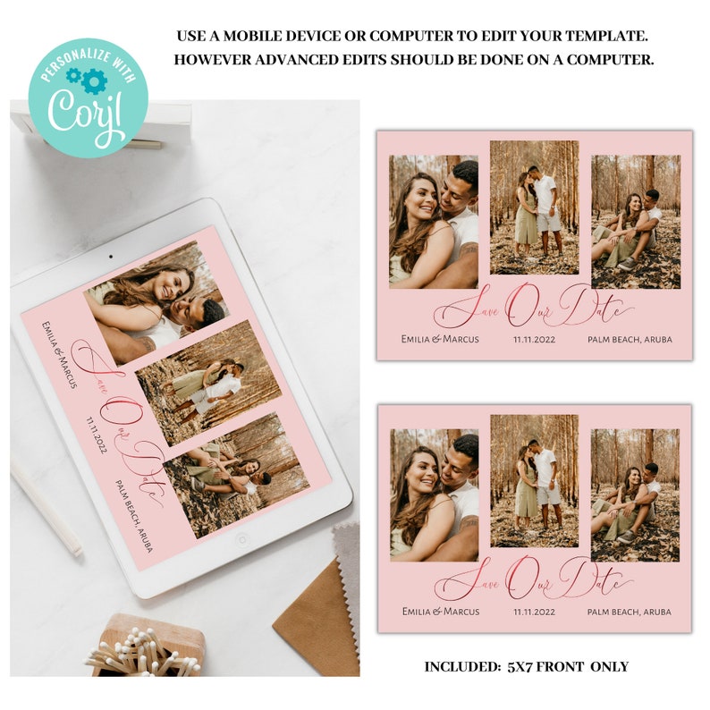 Editable Save the Date Template, Photo Save the Date Card, Red Foil ...