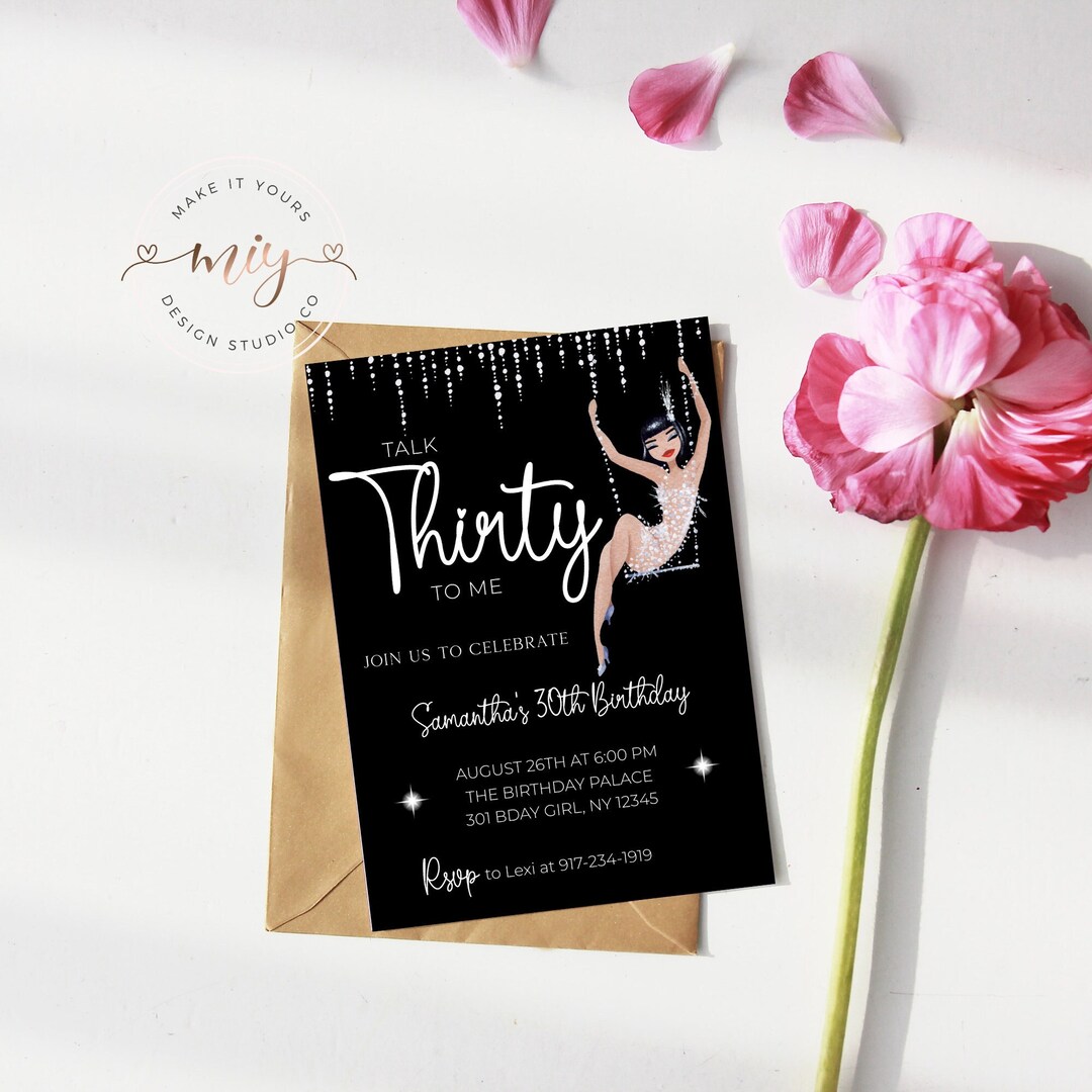 Editable 30th Birthday Invitation, Talk Thirty to Me, Flapper Girl ...