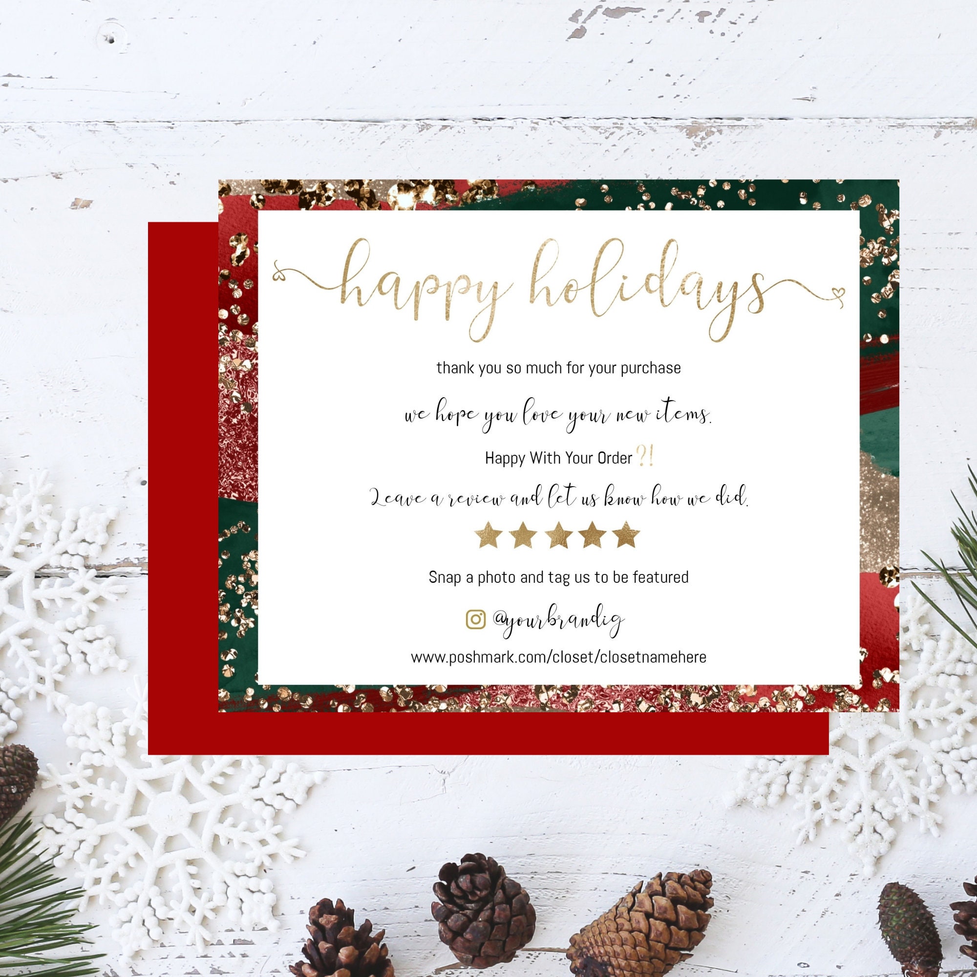 Editable Christmas Thank You Card, Thank You Order Insert Card ...