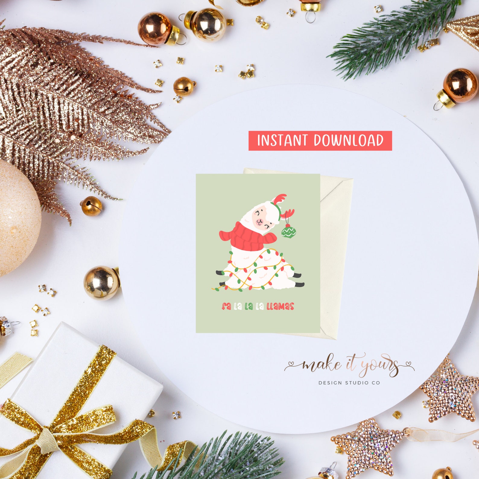 Llama Christmas Card, Cute Greeting Card, Printable Christmas Card ...