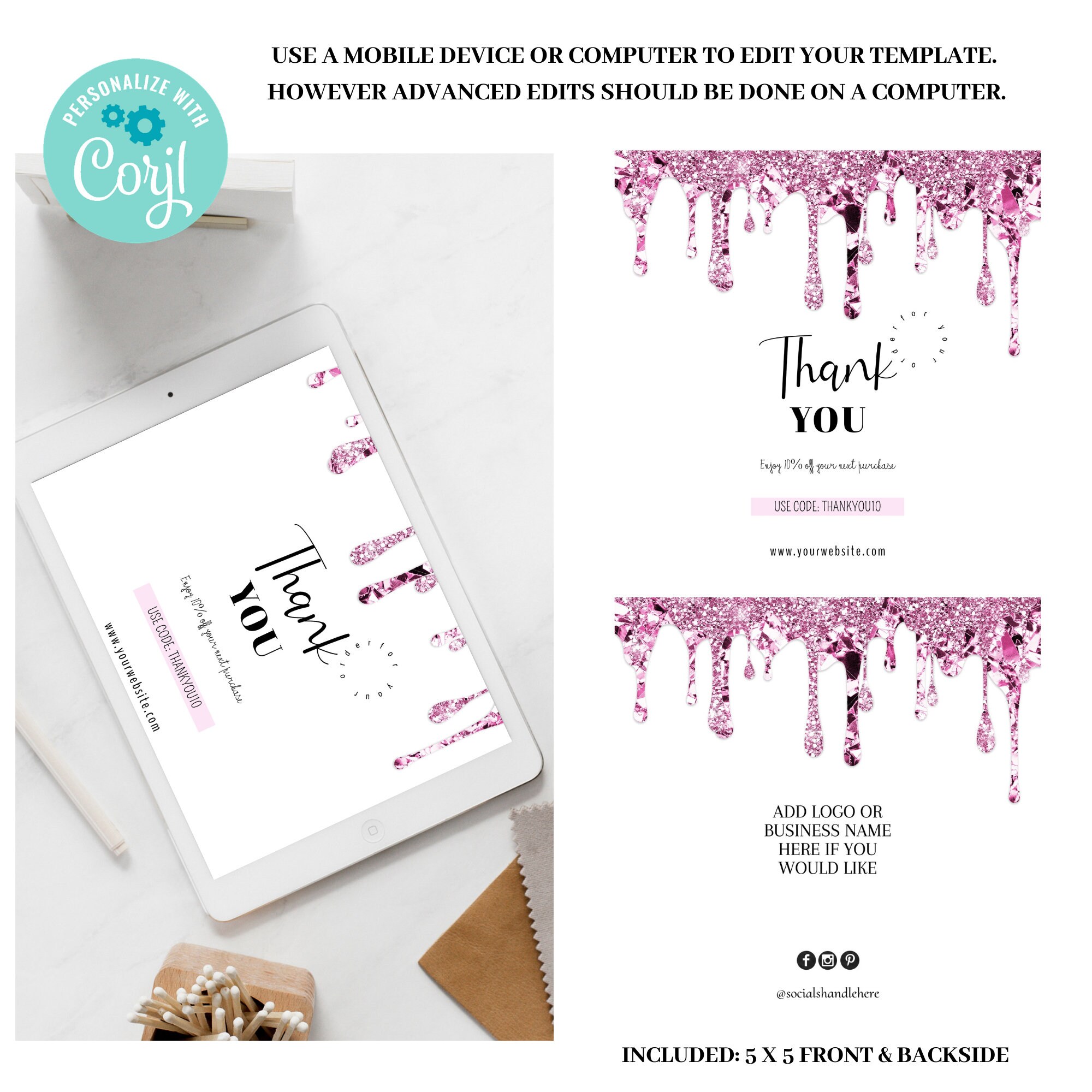 Editable Business Thank You Card Glitter Order Insert Thank - Etsy