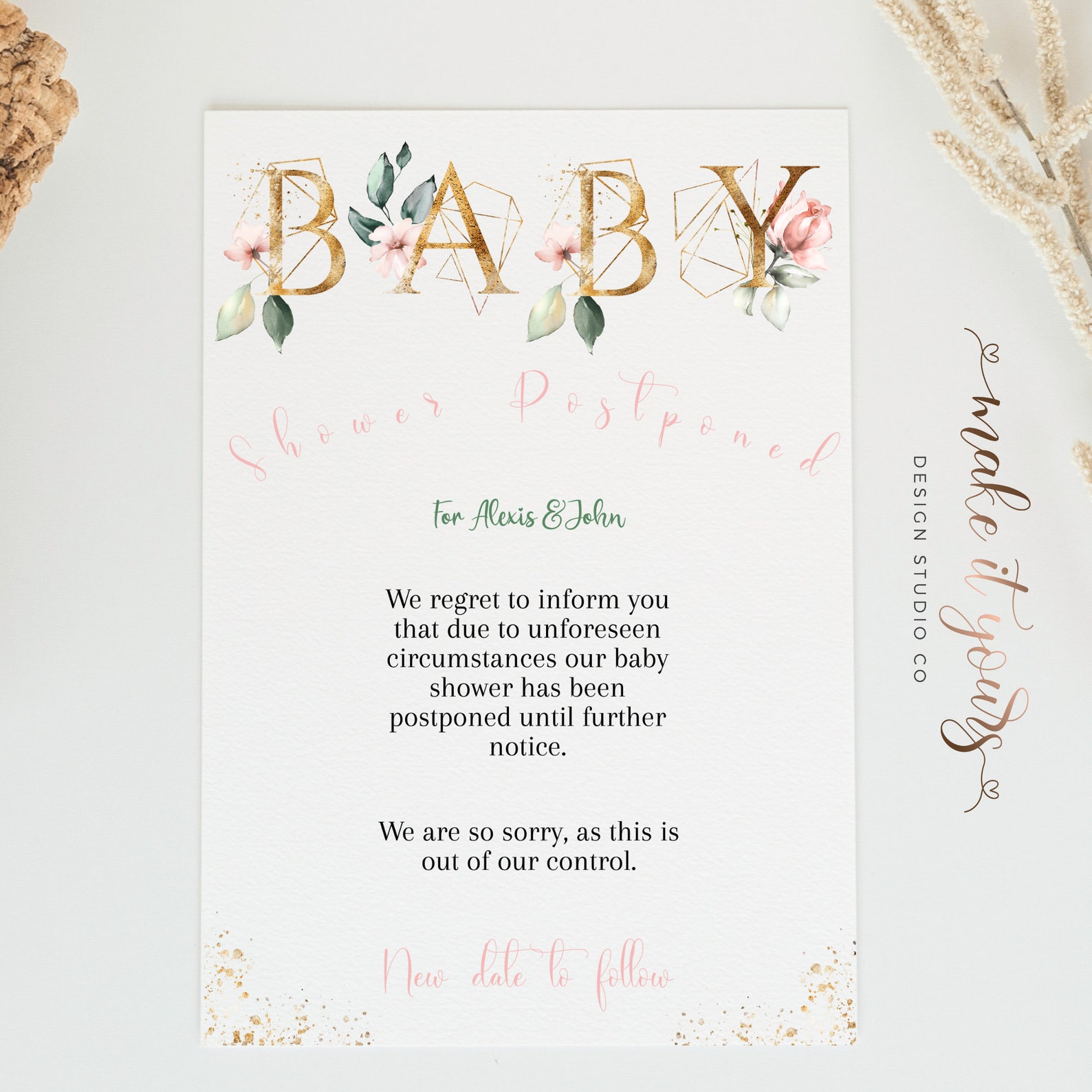Baby Shower Postponed Announcement, Change of Plans Template, Floral ...