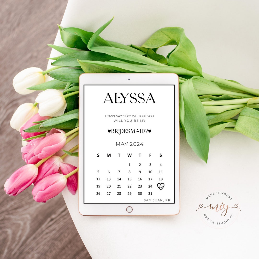 Editable Bridesmaid Calendar Card, Bridesmaid Proposal Calendar Card ...