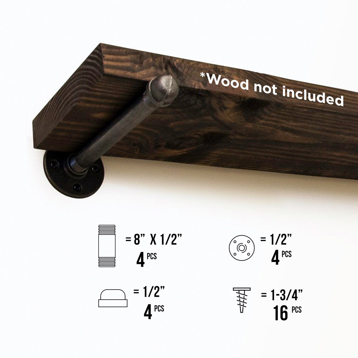 Pipe Shelf Bracket, Industrial Pipe Shelves, Rustic Floating Kitchen ...