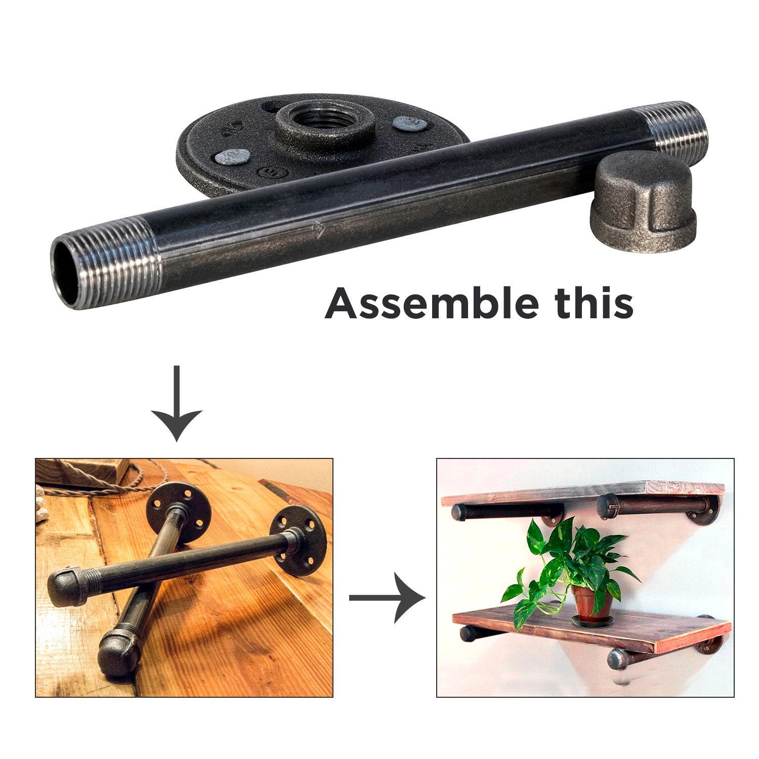 Pipe Shelf Bracket, Industrial Pipe Shelves, Rustic Floating Kitchen ...