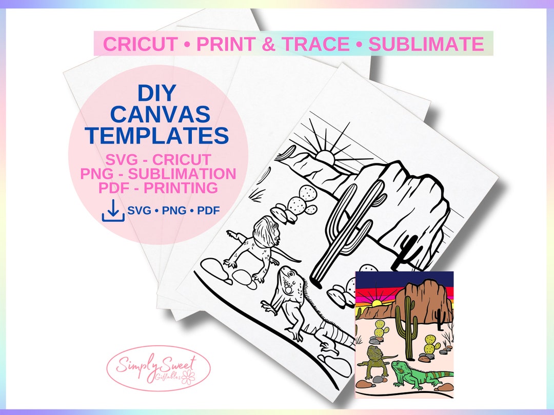 Paint and Sip Outline Trace on Canvas, Iguana Svg, Reptile Svg, Desert ...