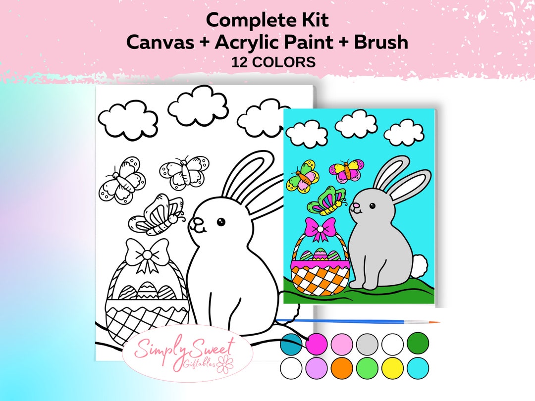 Easter Bunny Canvas Painting Kit, Kids Easter Gift Basket Idea, Ready ...