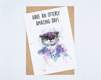 Otter Happy Birthday Card - Etsy