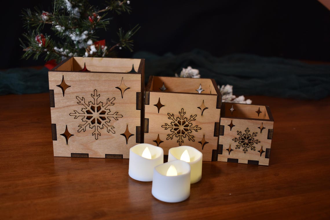 Set of Three (3) Snowflake Lanterns. - Etsy