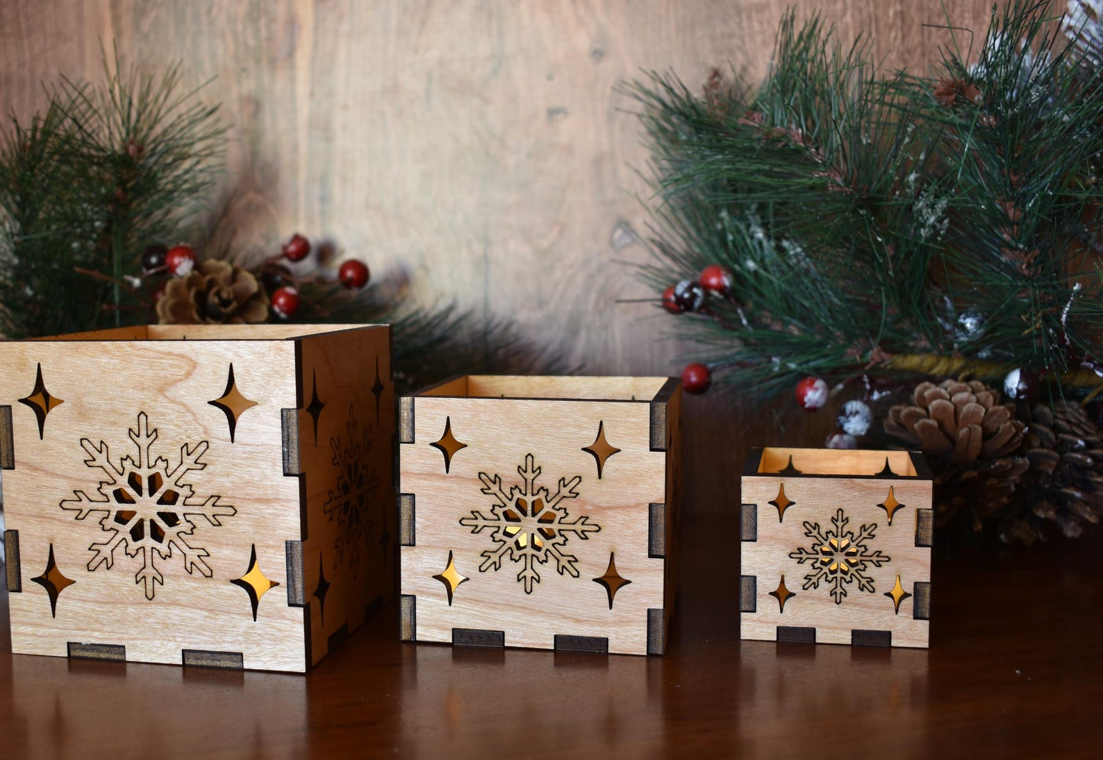 Set of Three (3) Snowflake Lanterns. - Etsy