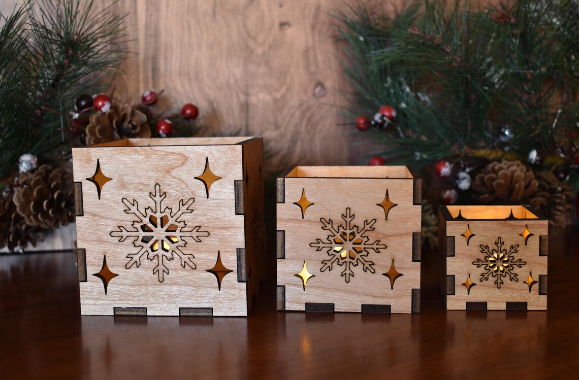 Set of Three (3) Snowflake Lanterns. - Etsy