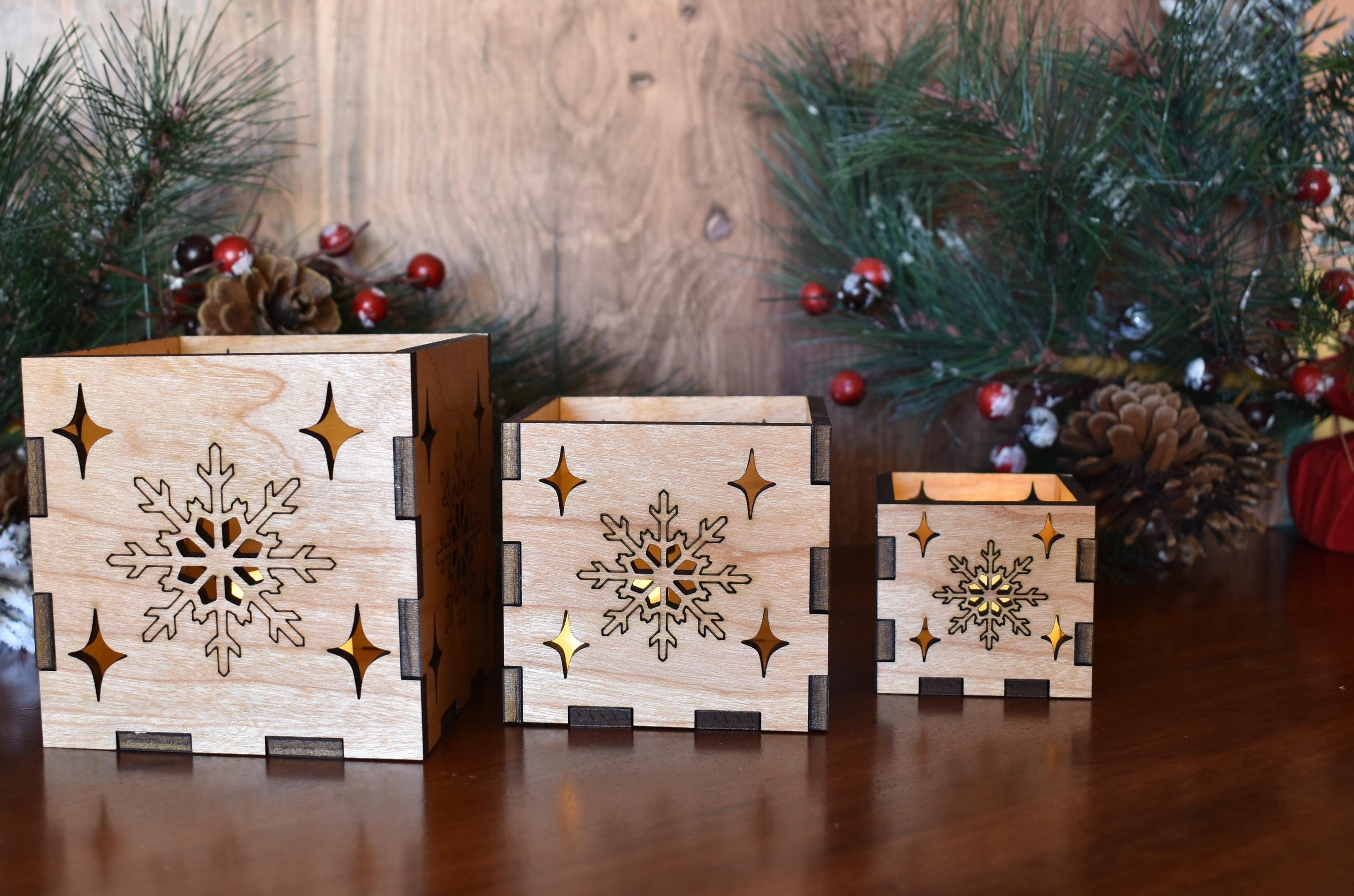 Set of Three (3) Snowflake Lanterns. - Etsy