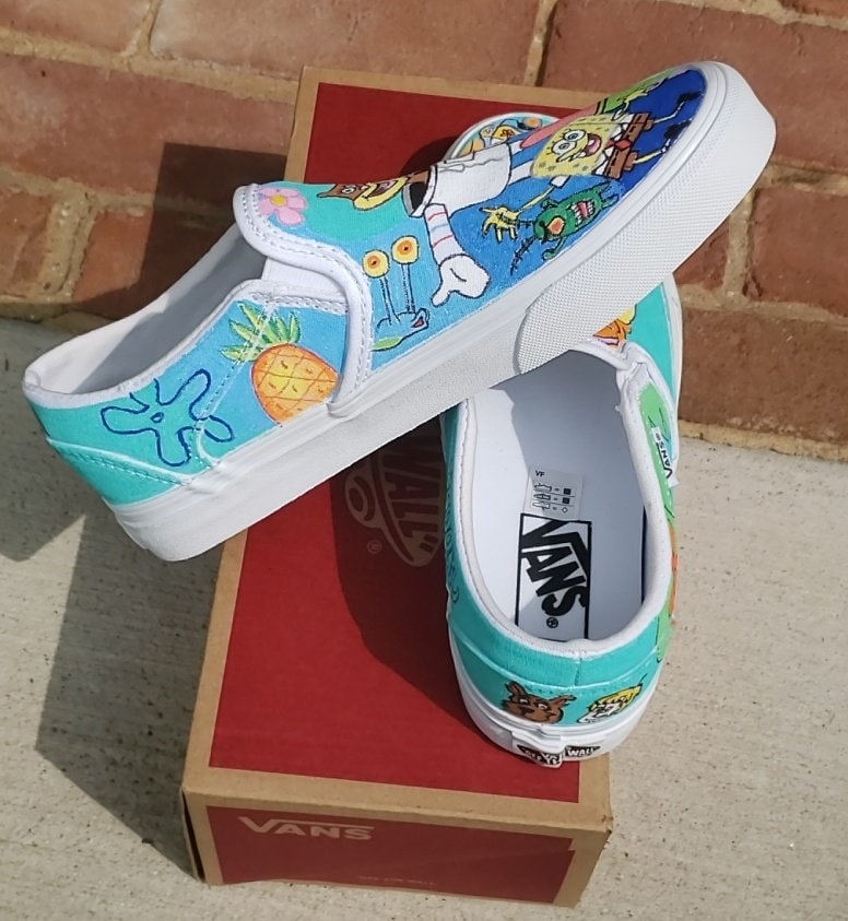 Custom Slip-on Vans Scooby-doo and Spongebob - Etsy